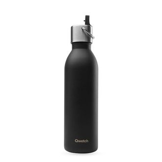 Qwetch Qwetch - Trinkflasche 600 ml Edelstahl Schwarz - Thermosflasche aus 90% recyceltem Inox mit Sportverschluss - 24h Kalt & 12h Hei&szlig; - Isolierflasche, Au