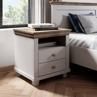 Loftscape home24 Nachtkommode Emmanuela 52 x 54 x 42cm Weiß/Eiche Weiß Dekor