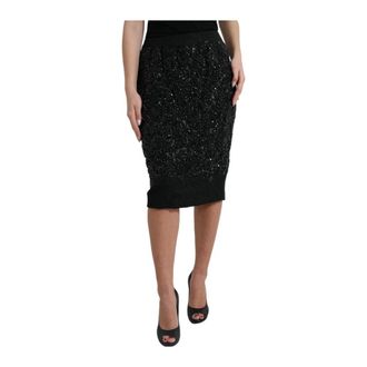 Dolce & Gabbana Schwarzer Kristall Handgemachter Knielanger Bleistiftrock - - Skirts - Damen - Schwarzk - M