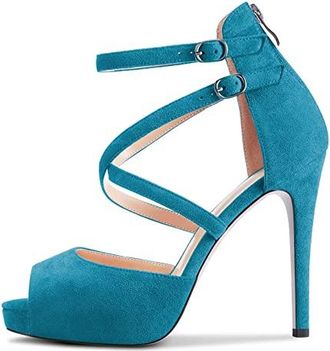 Castamere Femmes Aiguille Haut High Talon Heel Ouvert Bout Sandales Lanières Croisées Two-Piece Boucle Mariage Bureau Party Sexy Chaussures Bleu B 36 EU