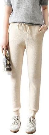 Generic Long pantalon de sport tricoté épais 100 % laine pour femme, beige, S