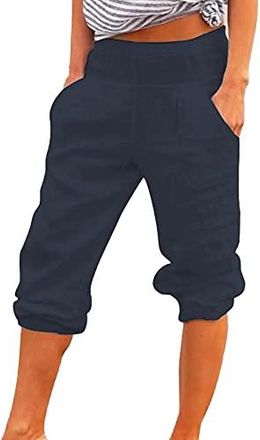 Onsoyours Pantalon 3/4 Casual Femmes Pantacourt Ample Elastique Sarouel Lâche Fitness Sport Yoga Shorts Harem Leggings Court de Plage Z4 Marine XXL