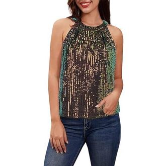 Generic Haut dos nu &agrave; paillettes pour femme - Haut dos nu d&eacute;contract&eacute; - Haut basique polyvalent &agrave; paillettes - Camisole &agrave; paillettes tendance - Haut sans manc