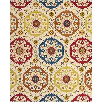 Safavieh Modern Teppich für Wohnzimmer, Esszimmer, Schlafzimmer - Wyndham Collection, Kurzer Flor, Elfenbein und Multi, 152 X 244 cm