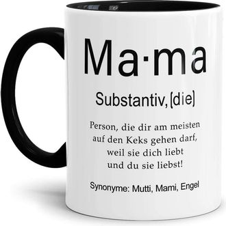 Tassendruck Tasse mit Definition Mama - Wörterbuch/Geschenk-Idee/Dictionary/Beruf/Job/Arbeit/Familie/Innen & Henkel Schwarz
