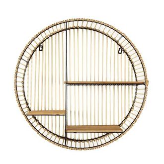 The Home Deco Factory HD5187 &Eacute;tag&egrave;re Murale Ronde Bois et M&eacute;tal, 3 Niveaux Rangement et Exposition, Salon ou Chambre, Dimensions L 53 x H 53 x P 12 cm, Marron - Noir