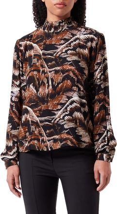 Kaffe Damen High Neck, Langarm, T-Shirt, Bedruckt Bluse, Brown Tones Big Leaf Print, 36