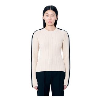 Sportmax Gerippter Baumwollmisch Rundhals Pullover - - Knitwear - Damen - Beige - L