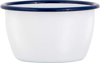 Kockums Schale 10 cm, 0,4 L - wei&szlig;, Rand blau - Sch&uuml;ssel M&uuml;slischale hitzebest&auml;ndig f&uuml;r Herd, Induktion und Ofen - Emaille - Robust - Picknick - Outdoor