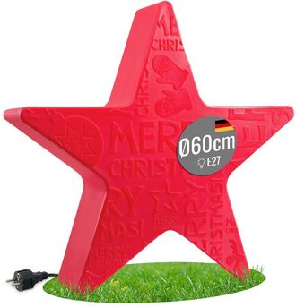 8 Seasons design Shining Star Merry Christmas LED Weihnachtsstern &Oslash; 60 cm (Rot), E27 Fassung inkl. Leuchtmittel in warmwei&szlig;, beleuchteter Stern mit gepr&auml;gtem We
