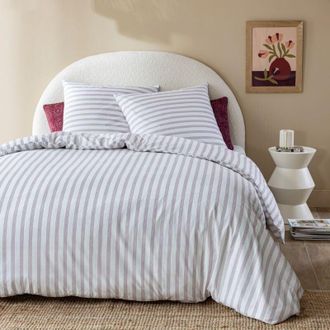 TERRE DE NUIT Parure de lit 260x240 coton à rayures bordeaux Terre de Nuit Pointillé