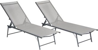 Happy Garden Lot de 2 bains de soleil pliants SICILIA en textil&egrave;ne gris - structure anthracite