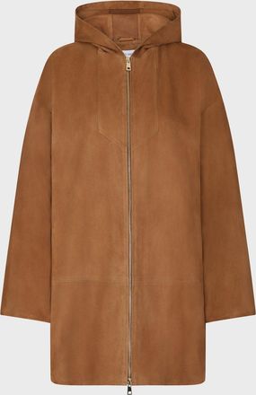 Gerard Darel Manteau &agrave; capuche en cuir velours - JENIFER - Cigare