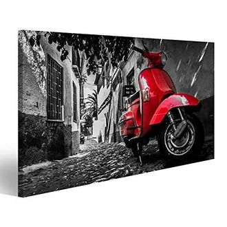Islandburner Tableau Tableaux sur toile Un scooter vespa rouge gar&eacute; sur une rue pav&eacute;e Images Affiche TIK
