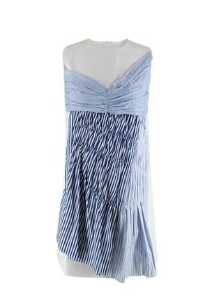 Victoria Beckham White and Blue Striped Ruched Mini Dress Size XXS