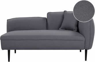 Beliani Chaiselongue Dunkelgrau Stoffbezug Boucl&eacute; Rechtsseitig mit Kissen Metallbeine Modern f&uuml;r Wohnzimmer Schlafzimmer Wintergarten Kleine R&auml;ume