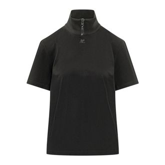 Courr&egrave;ges Rippkragen-T-Shirt - - Tops - Damen - Schwarzk - XS