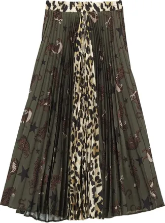 5 Progress Femme, Jupes, Vert, Taille: 38 FR Jupe Plissée Imprimé Tigre Vert