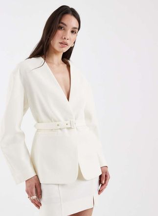 Asos Eleganter, taillierter Blazer in strukturiertem Buttermilchgelb mit G&uuml;rtel