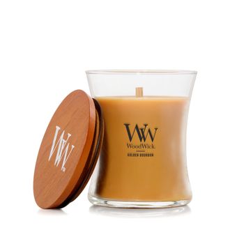 Woodwick Duftkerze mit knisterndem Docht | Mittelgro&szlig;e Sanduhr-Kerze Golden Bourbon | Lang brennende Kerzen: bis zu 60 Stunden | Perfekte Geschenke f&uuml;r Frauen