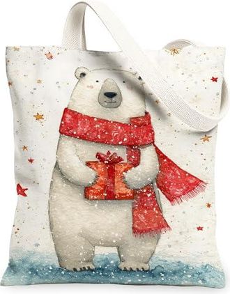 Generic Sacs fourre-tout en toile avec motif animal festif, sacs d&eacute;picerie r&eacute;utilisables, l&eacute;gers et lavables en toile pour Sh, Blanc, 13x15 Inch