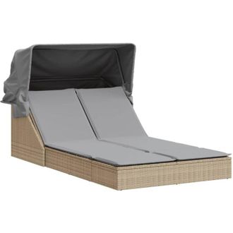 vidaXL Vidaxl - Chaise longue double avec auvent et coussins beige poly rotin