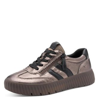Tamaris Comfort Damen Sneaker flach mit Rei&szlig;verschluss Freizeit, Silber (Pewter), 37 EU