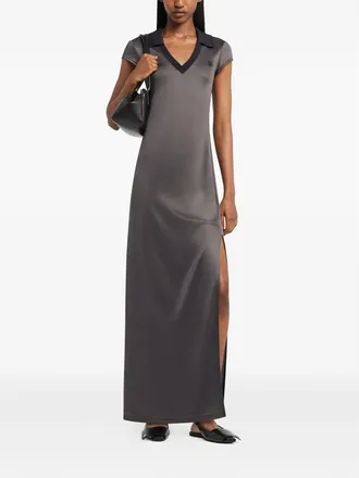 Courr&egrave;ges V-Neck with Logo Detail Dress - Gray