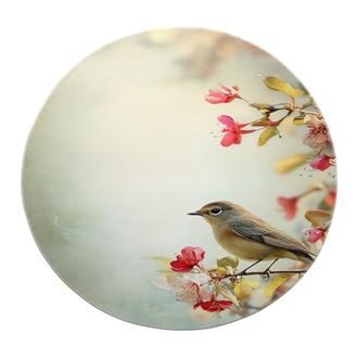 Generic Printemps Boho Rond Tapis pour Bureau à Domicile Cuisine Dortoir Décoratif Lavable Motifs Floraux et Oiseaux Tapis Doux Faible Poils Antidérapant Supp