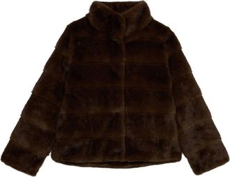Oltre Femme, Vestes, Brun, Taille: 44 FR Veste Courte Effet Peluche