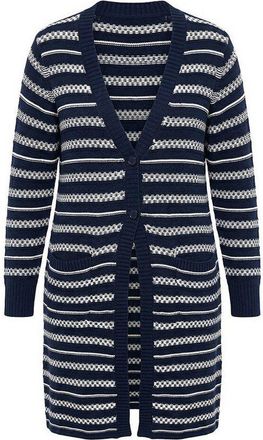 Ulla Popken Strickjacke Long-Strickjacke V-Ausschnitt Langarm Biobaumwolle