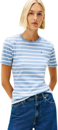 Tommy Hilfiger Womens Slim Cody C-NK SS WW0WW40587 S/S T-Shirt, Blau (Clear Water/Ecru STP), XL, Blau (Clear Water/Ecru STP), XL