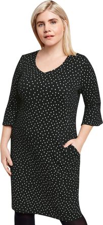 Samoon Damen Kleid Gewebe 180601-27206, Knielang, Gepunktet, Gr. 54, Mehrfarbig (Black Gemustert 1000)