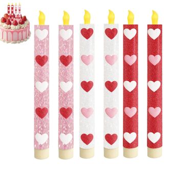Generico Konische Kerze ohne Flamme zum Valentinstag, 6 LED-Kerzen f&uuml;r Valentinstag, flammenlose Kerzen mit Flacker-Effekt, f&uuml;r M&auml;nner, Frauen, Paare, Kinder, 