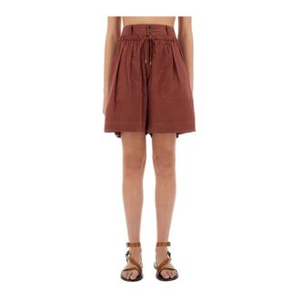 Isabel Marant Plissierte High-Waist Shorts aus Leinenmischung - - Shorts - Damen - Orange - S