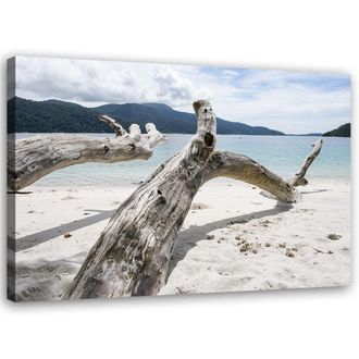Feeby Vlies Leinwandbild Himmel Strand Wellen Meer 60x40 cm Wanddeko Design Kunstdruck Zimmerdeko Bilderwand Wolken Ast Bucht Beige