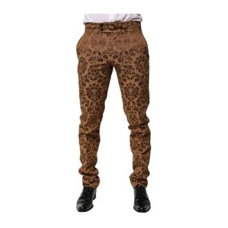 Dolce & Gabbana Blumige Jacquard Skinny Hose mit Logo-Details - - Trousers - Herren - Braun - M