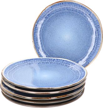 MamboCat Reactive Blue 6er Set Kuchenteller I 6 Personen I 6X Blaue handgefertigte Teller I &Oslash; 22 cm I Fr&uuml;hst&uuml;cksteller I Dessertteller I Unterseite in schwarze