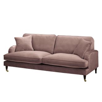 Jack & Alice home24 3-Sitzer Sofa mit Rollen Pink/Mauve Samt Pauno 211 x 85 x 96cm Dunkelbraun Glamour