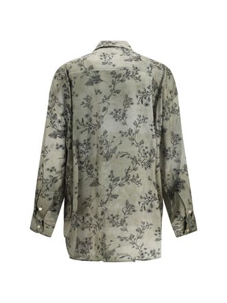 R13 Floral V-Neck Ruffle Shirt - Green