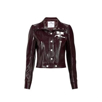 Courr&egrave;ges Veste vinyle courte &agrave; logo brod&eacute; en coton m&eacute;lang&eacute;