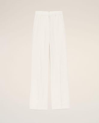 Ami Pantalon Droit Blanc Taille Basse en Lin M&eacute;lang&eacute; Blanc - 34 - Femme