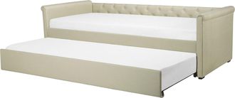 Beliani Elegantes Tandembett ausziehbar Polsterung beige Leinenoptik Libourne