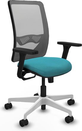 Piqueras y Crespo Schreibtisch f&uuml;r Telearbeit Zulema mit 3D-Armen, h&ouml;henverstellbare Lendenwirbelst&uuml;tze, ausgestattet mit 3 Positionen und Schneidschaum, Grau/T&uuml;rkis