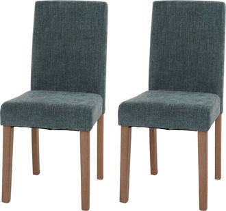 Mendler 2er-Set Esszimmerstuhl Littau, Stuhl Küchenstuhl Hochlehner, Stoff/Textil Chenille Holz - grün, naturfarbene Beine