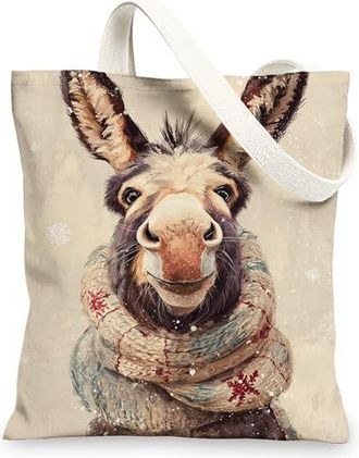 Generic Sac fourre-tout en toile motif âne, adorable sac à provisions réutilisable, style vintage, léger et lavable, beige, 13x15 Inch