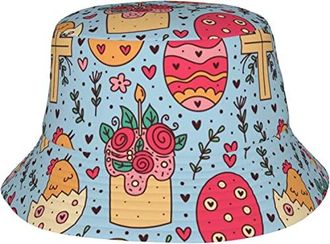 Generic Mode Chapeau Bob Motif gribouillé pour Les fêtes de Pâques Chapeaux de Visière Anti-UV Été Bouchon De Seau pour Filles Femmes Adultes
