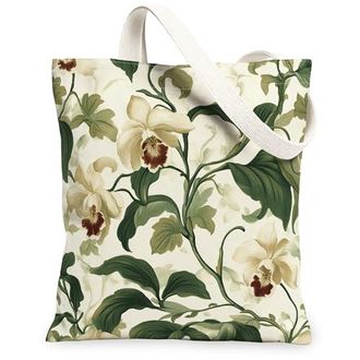 Generic Sac fourre-tout en toile avec motif floral dorchid&eacute;es printani&egrave;res pour le shopping, 33 x 38,1 cm, motif floral sauvage vintage, sac d&eacute;picerie r&eacute;utili