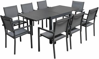 Happy Garden Salon de jardin VENEZIA extensible 90/180 en textil&egrave;ne gris 8 places - aluminium anthracite