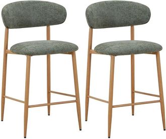 Vente-Unique Lot de 2 tabourets de bar en tissu textur&eacute; et m&eacute;tal effet bois - Kaki et Naturel clair - ISOVAYA